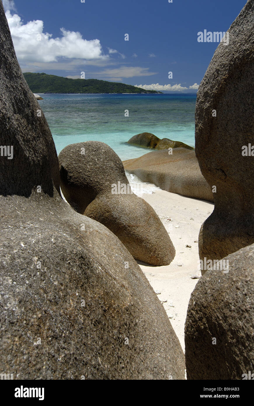 Seychelles Ile de Coco rock-coast sea view island state island coast ...