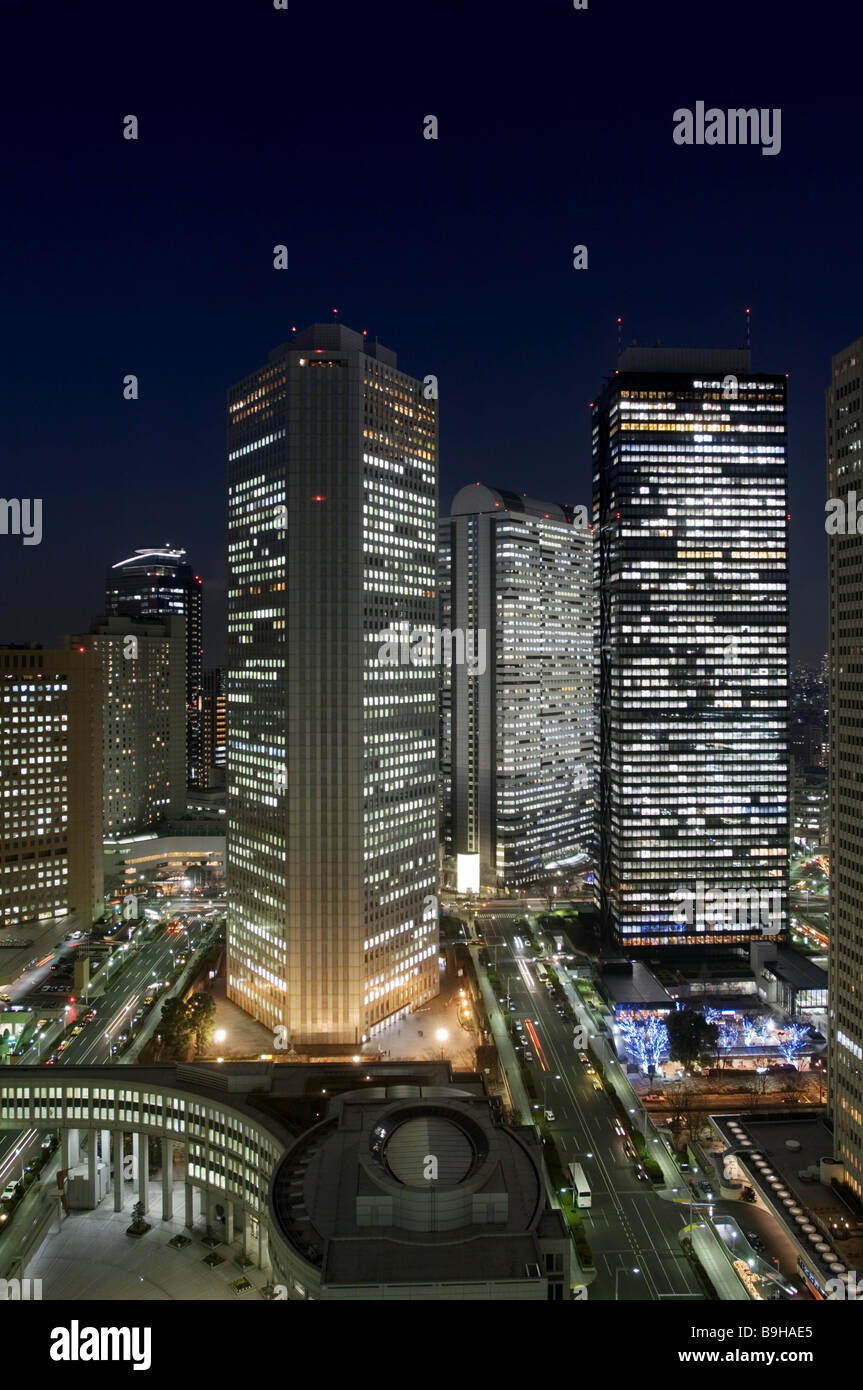 Japan Tokyo Shinjuku west high-rises streets scenery evening top view ...