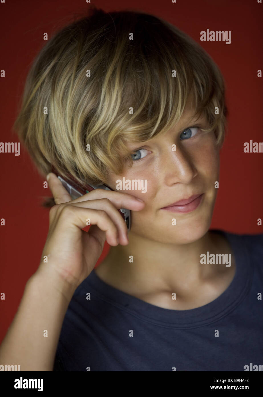boy cell phone telephones portrait Stock Photo - Alamy