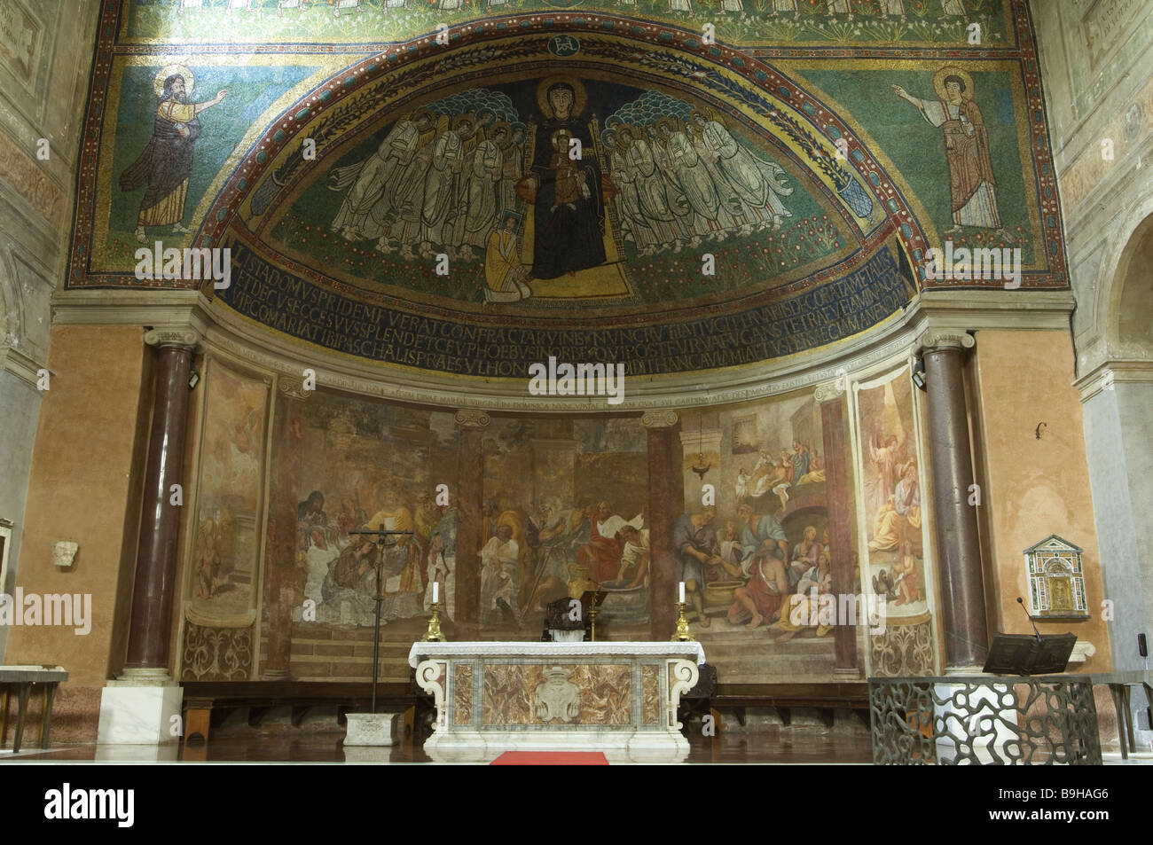 Italy Rome church Santa Maria in Domnica interior view altar apse ...