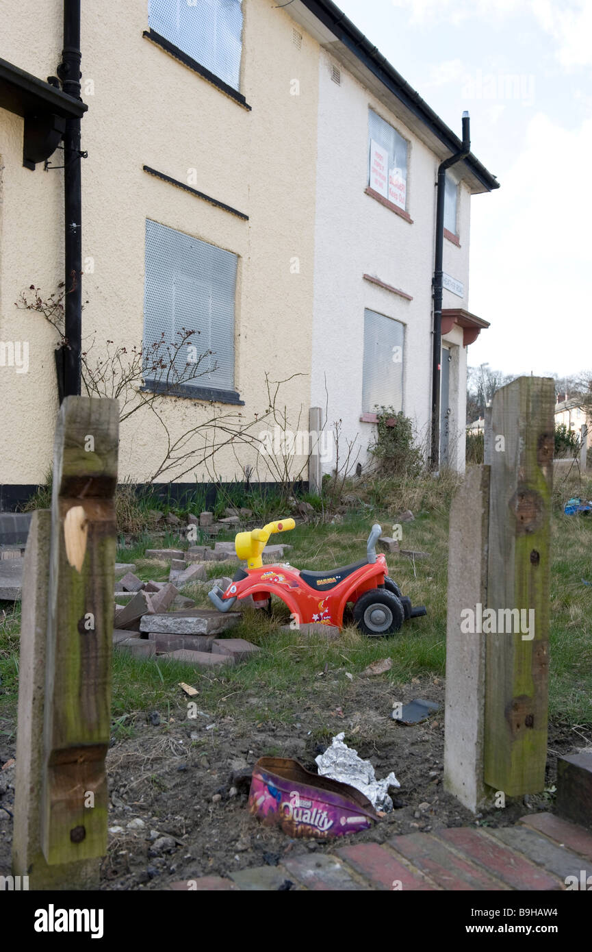 An empty derelict house on a derelict housing estate near Wolverhampton ...