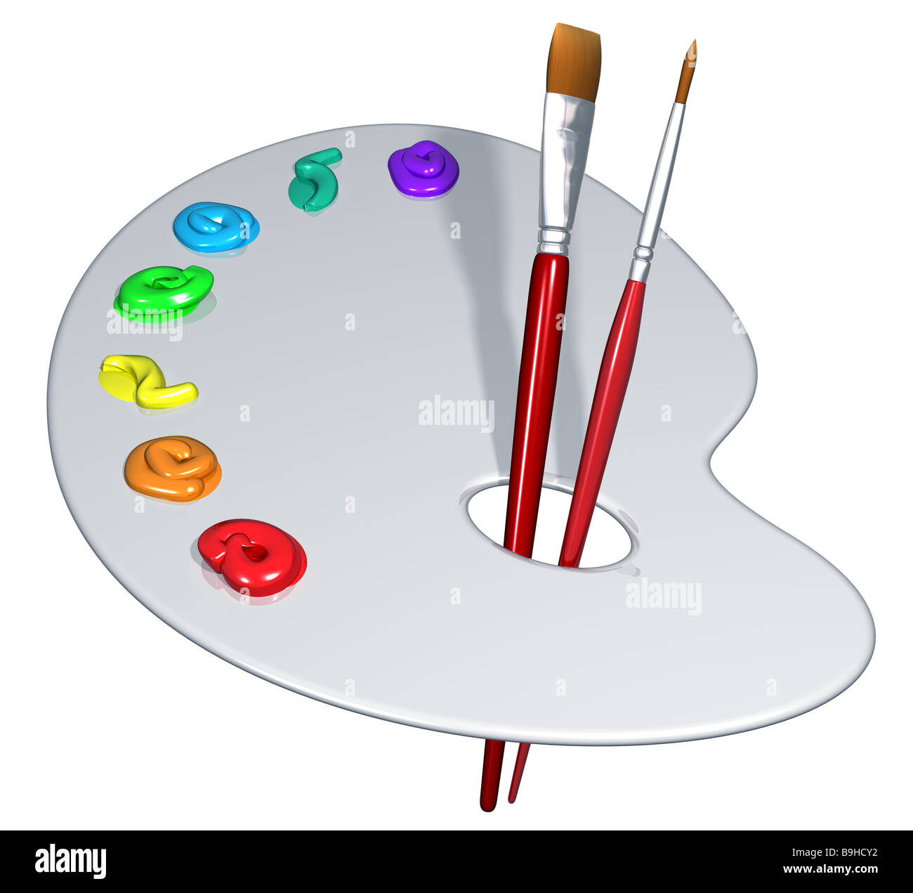 Illustration of an isolated artist palette with brushes Stock Photo - Alamy