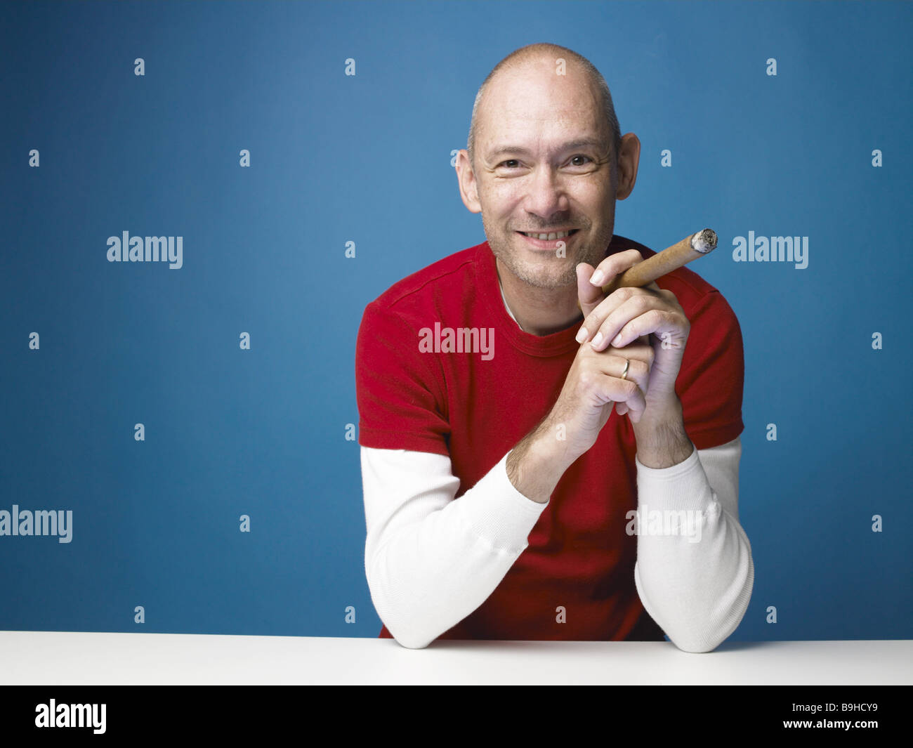 Man bald head cigar smokes smiling semi-portrait series people designer ...