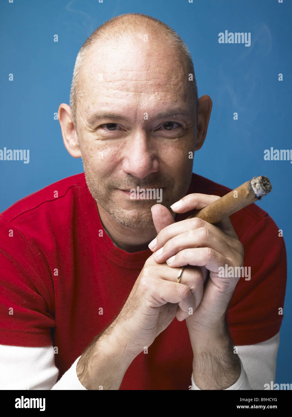 Man bald head cigar smokes smiling portrait series people designer ...