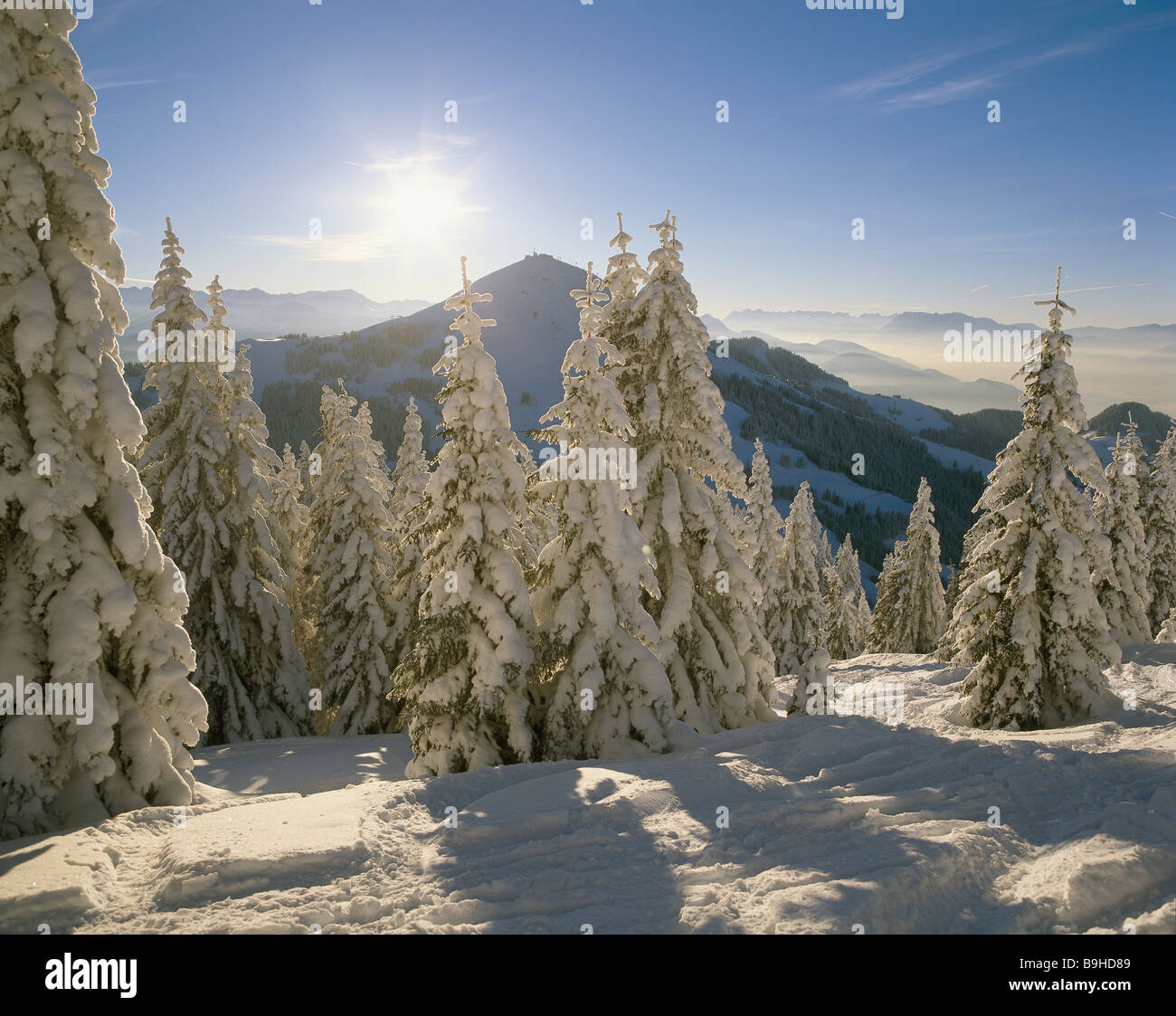 Austria Tyrol Wilder Kaiser winter-landscape back light North-Tyrol ...