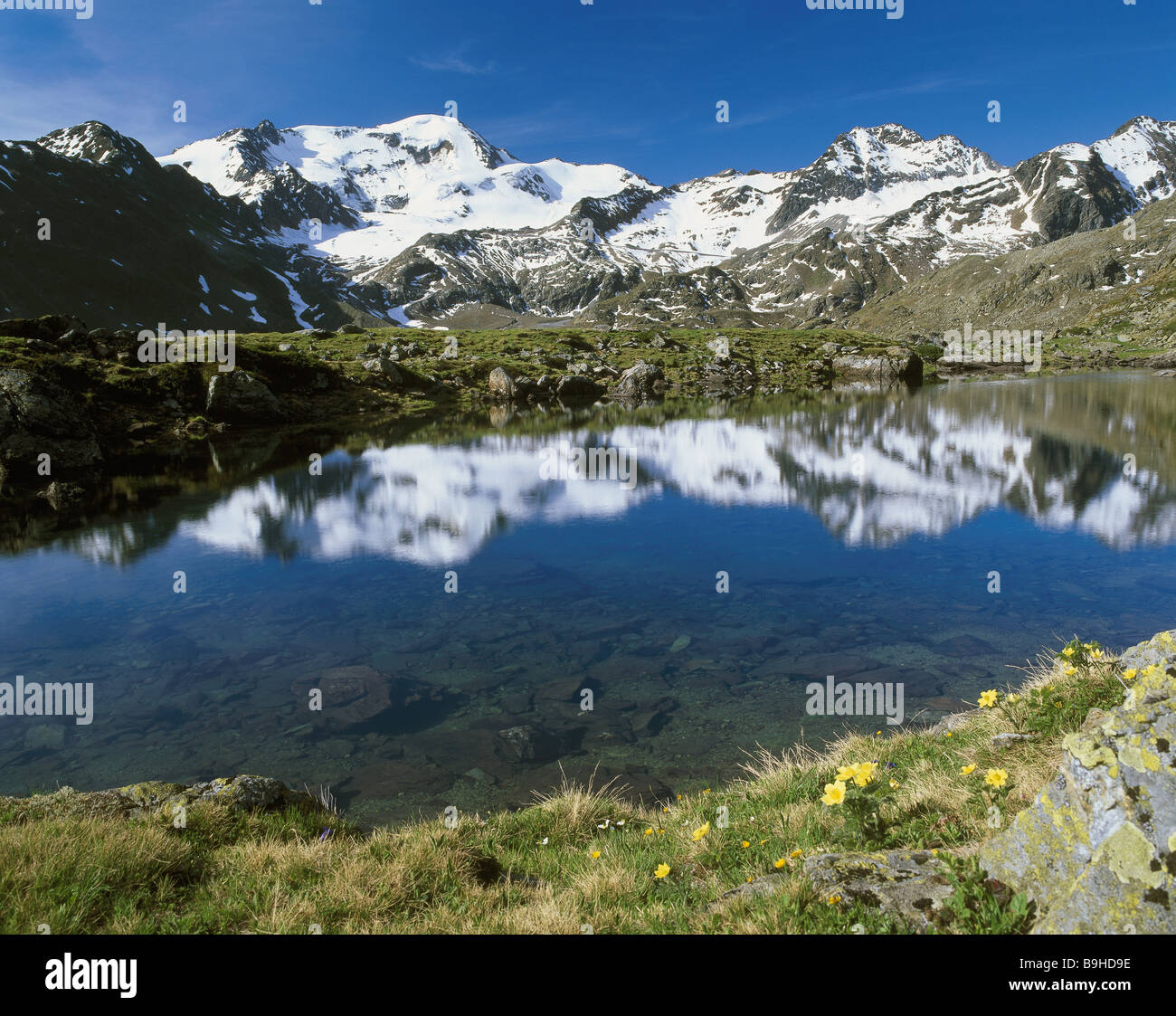 Austria Tyrol Kaunertal white-sea-top mountain lake reflection North ...