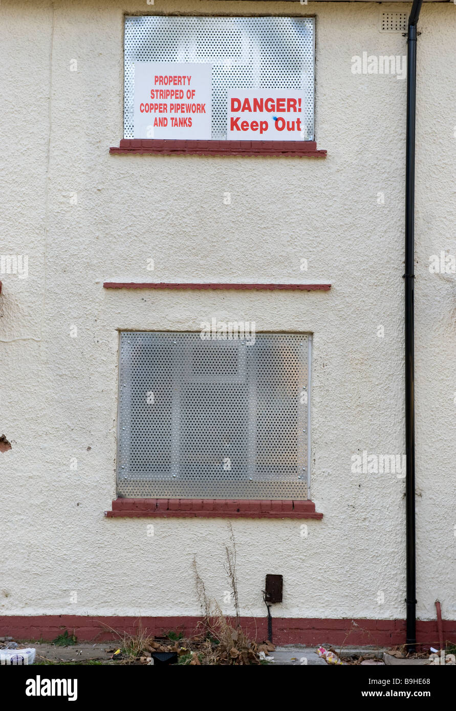 An empty derelict house on a derelict housing estate near Wolverhampton ...