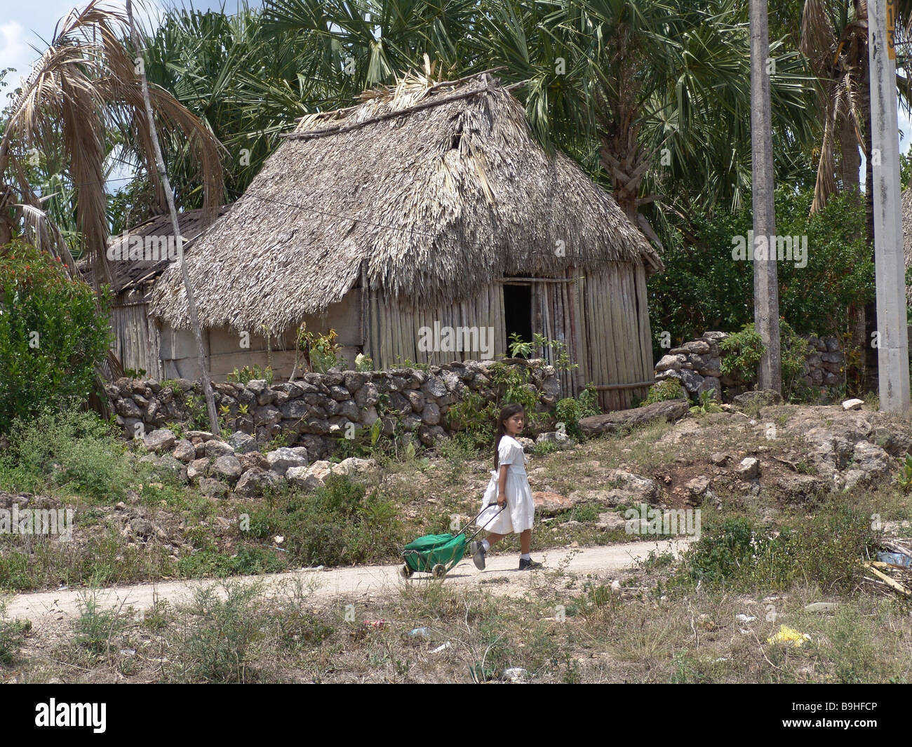 Mexico Yucatan alm way girl Central America people house housing ...