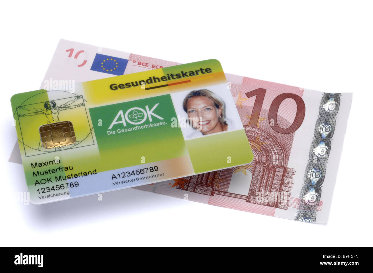 Policy holder-card AOK ten-Euro-bank note no property release health ...