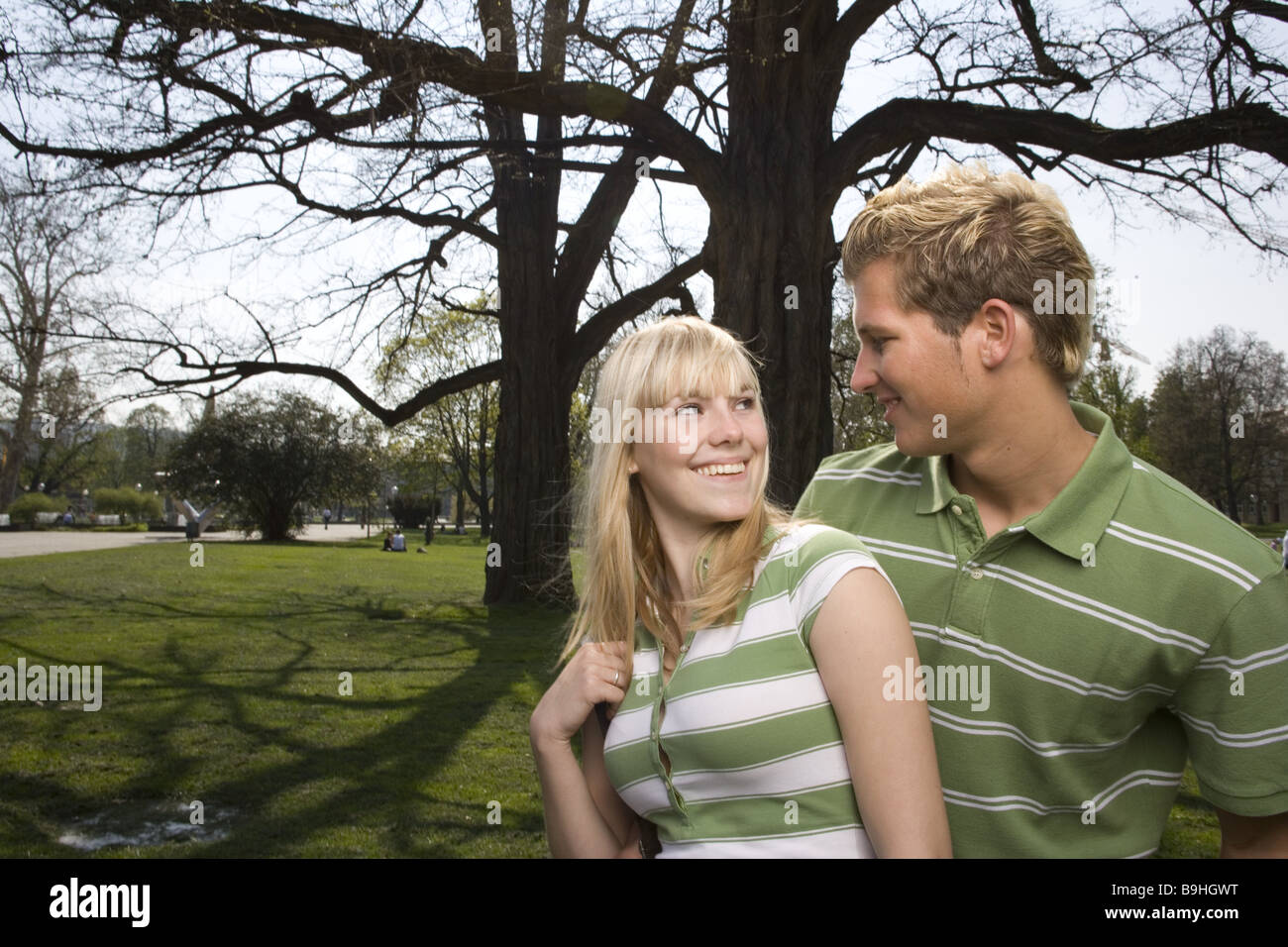 Park couple young fallen in love cheerfully portrait series people ...
