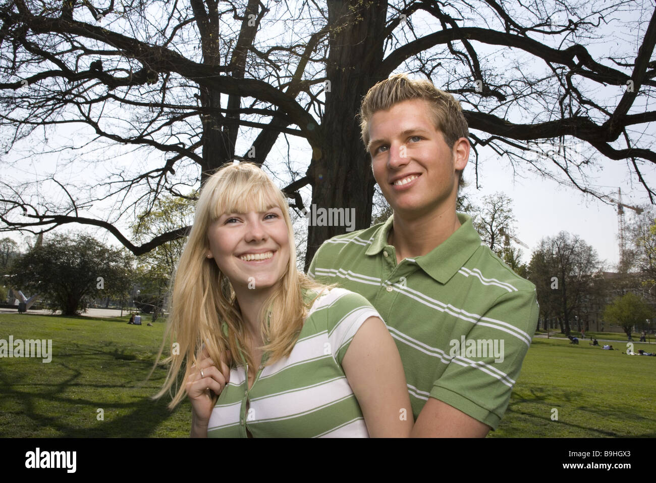 Park couple young fallen in love cheerfully portrait series people ...