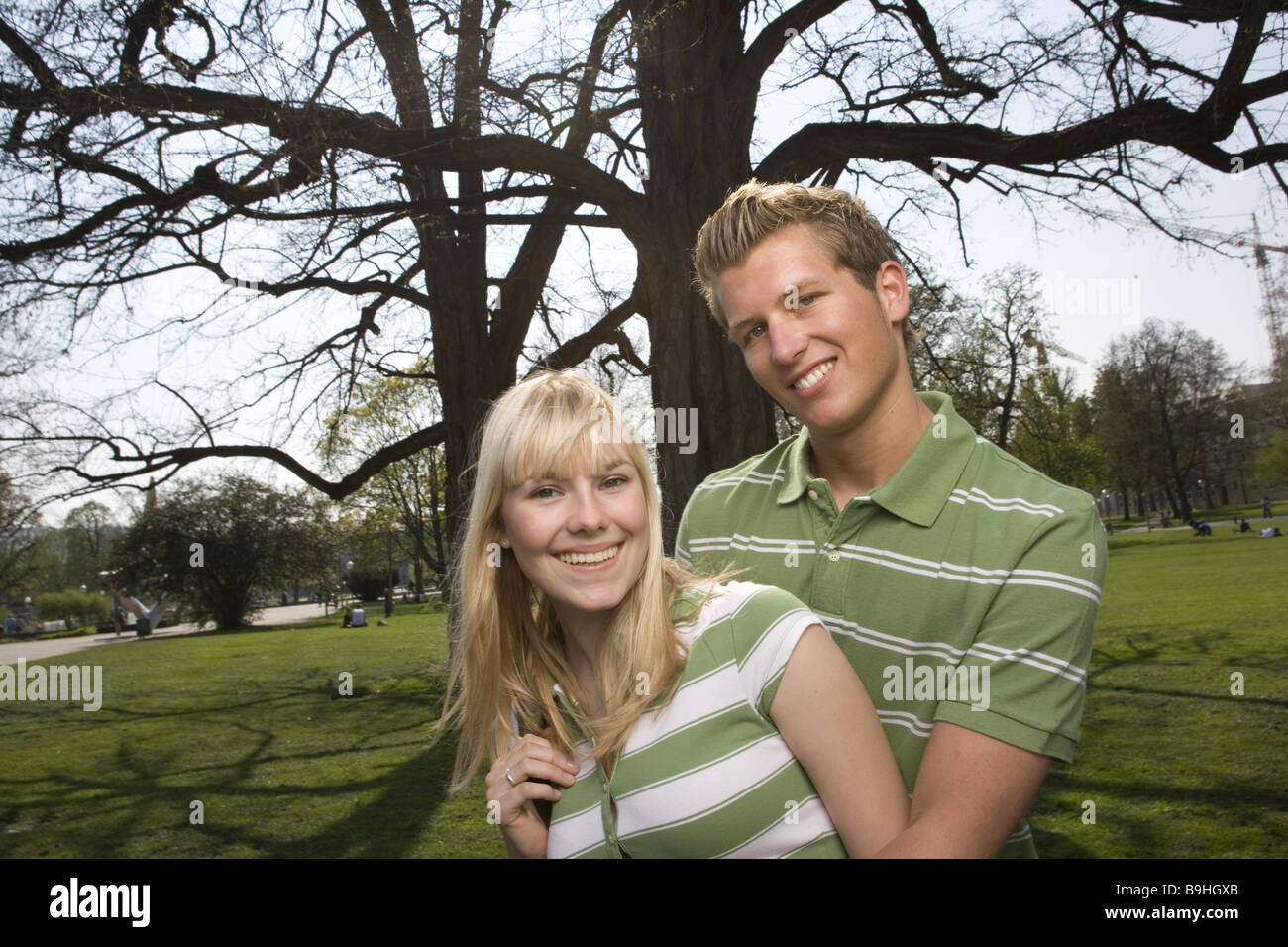 Park couple young fallen in love cheerfully portrait series people ...