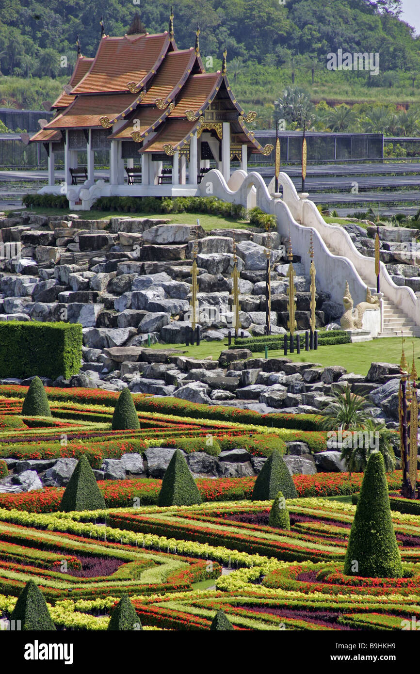 Thailand Nong Nooch Village Tropical guards temples flower beds ...