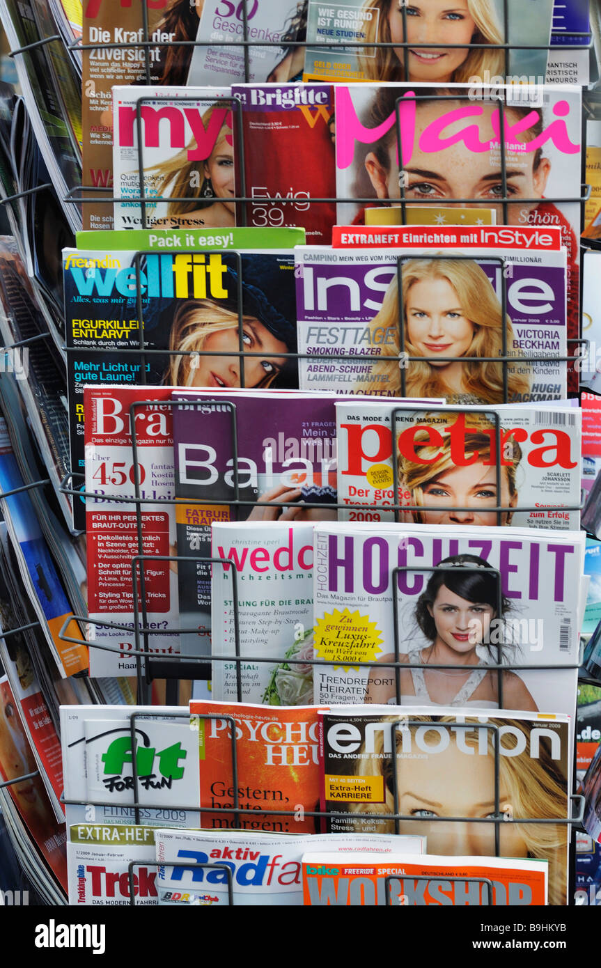News rack with German women's magazines Stock Photo - Alamy
