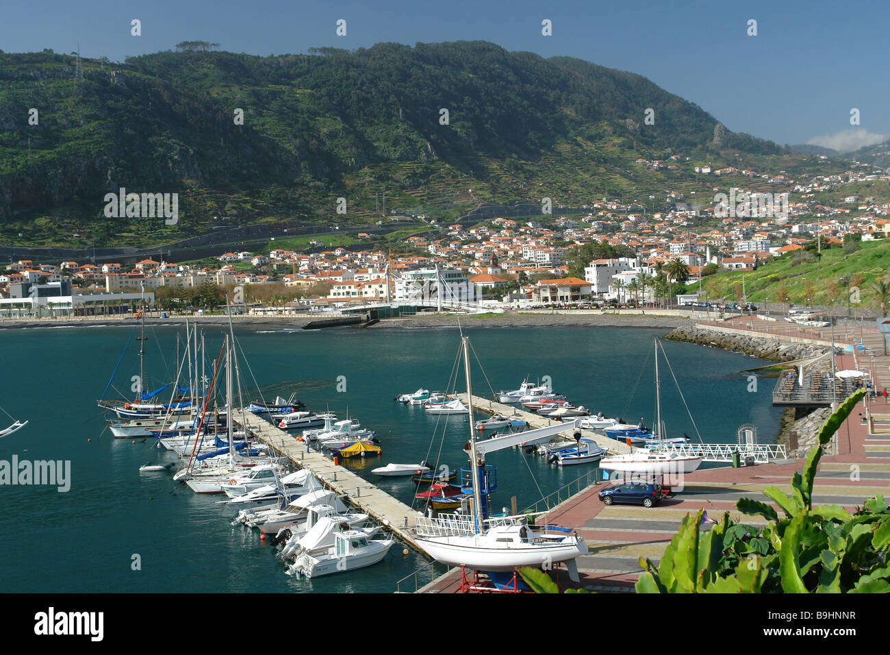 Portugal island Madeira Machico city view harbor boats lake coast ...