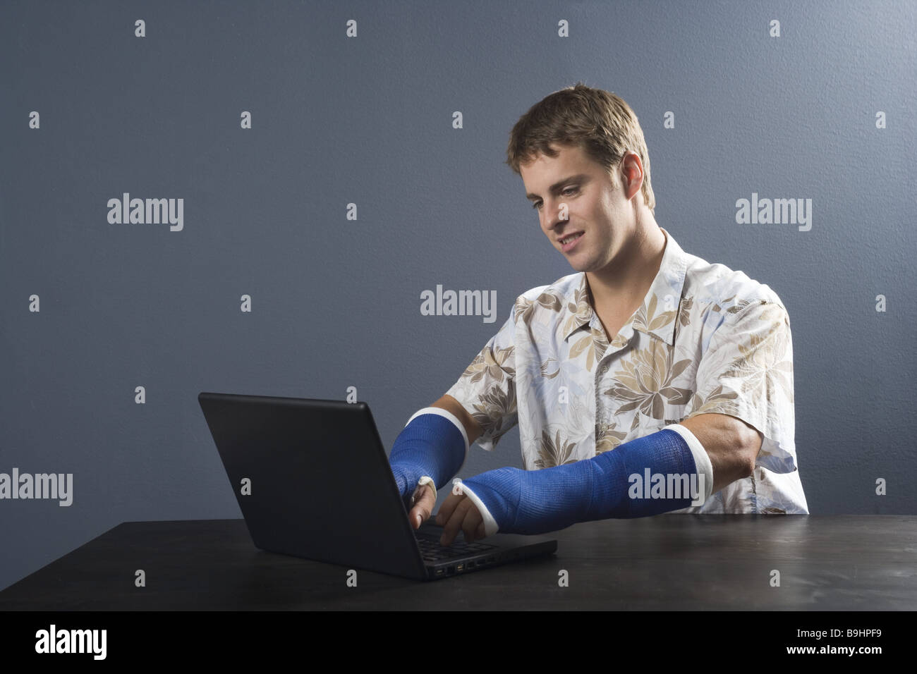 Man arm in plaster Notebook data input series people arm injury ...