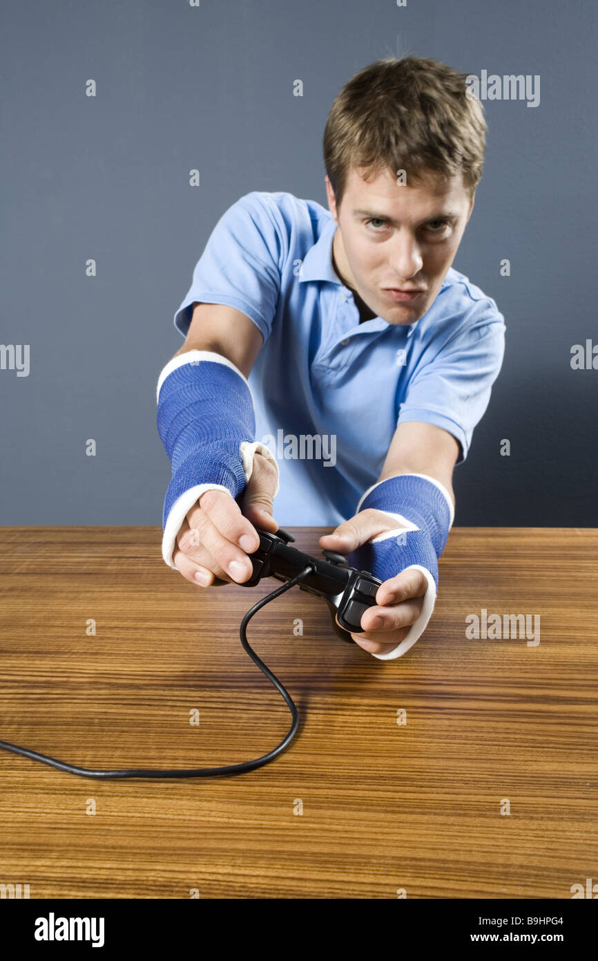 Man arm in plaster computer-game game-bracket gesture series people arm ...