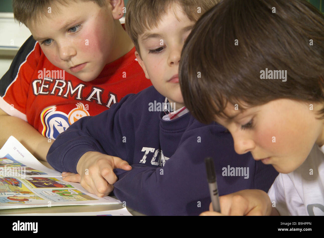 Classrooms students sit side by side gaze bank-neighbors series people ...