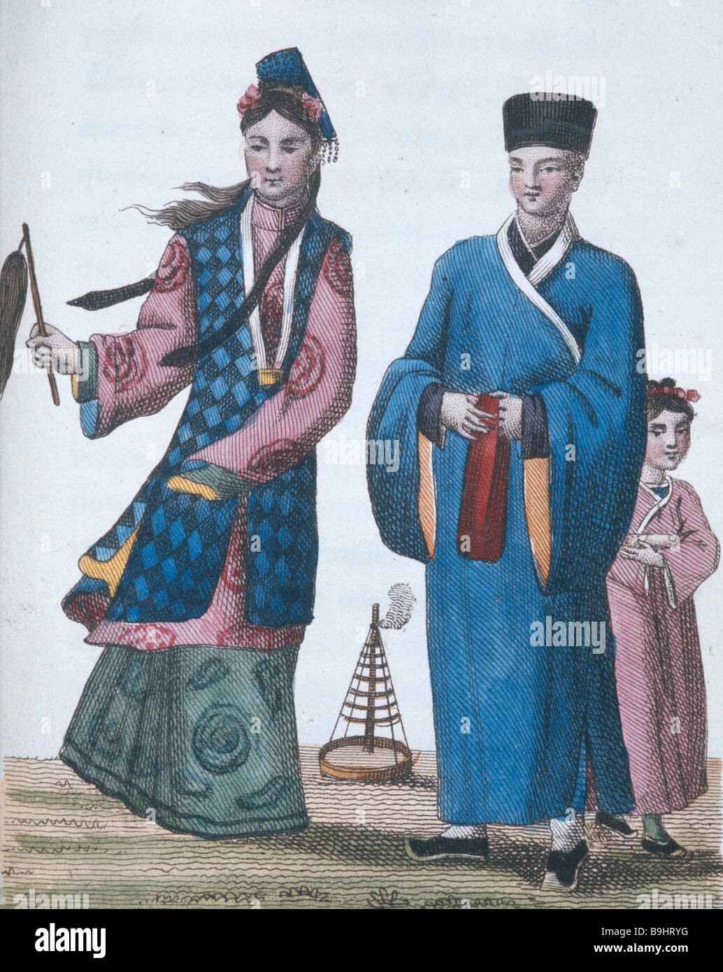 Chinese man with buddhist priestess Chinese engraving 1811 Stock Photo ...