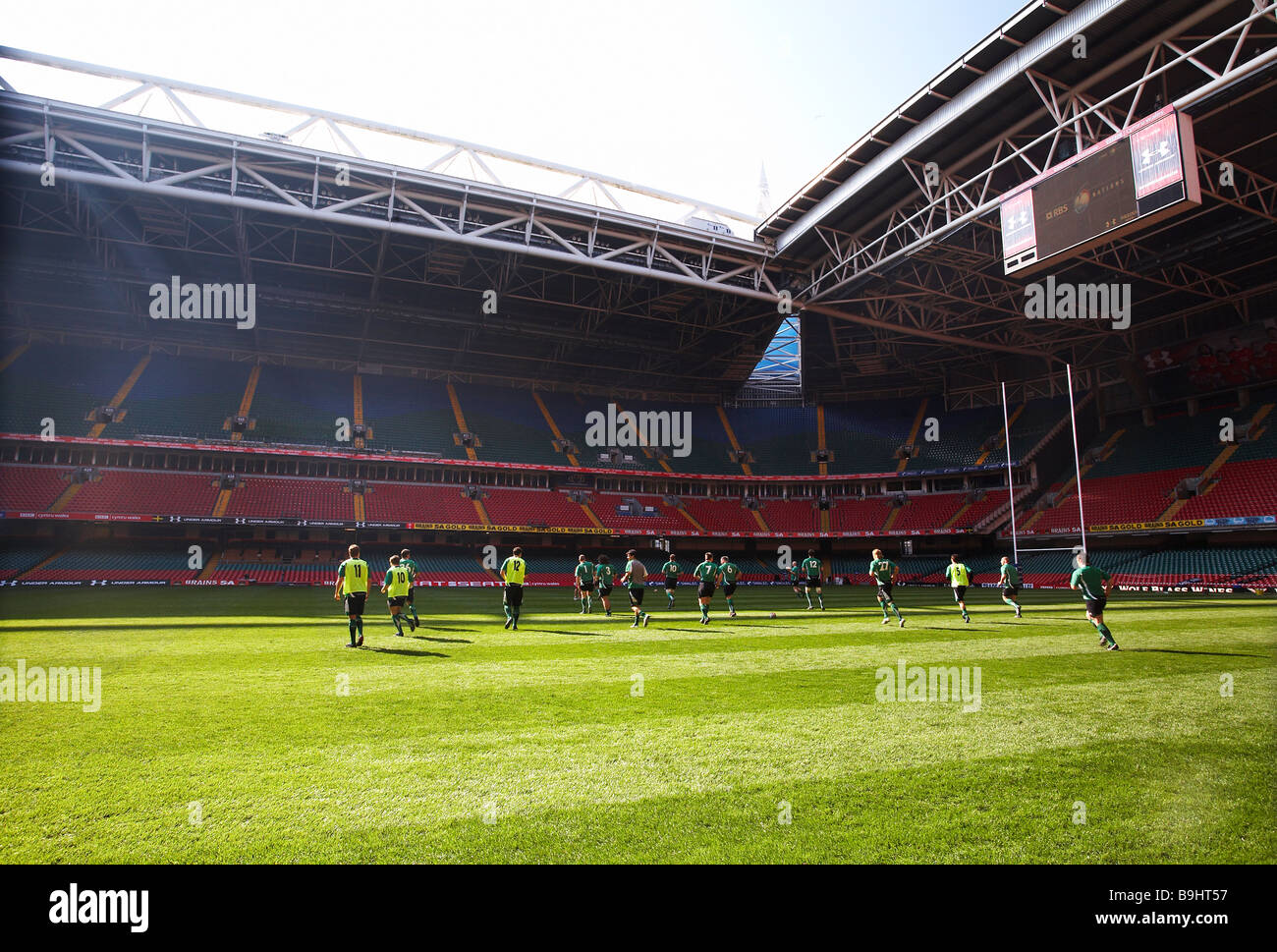 Welsh Rugby squad training Inside the Principality stadium Stock Photo ...