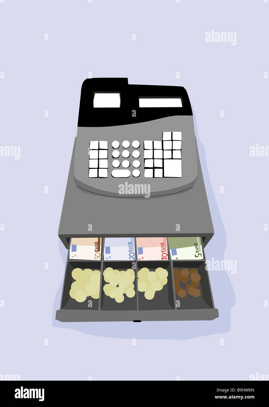 Illustration cash register openly money-fans purchase shopping pays ...