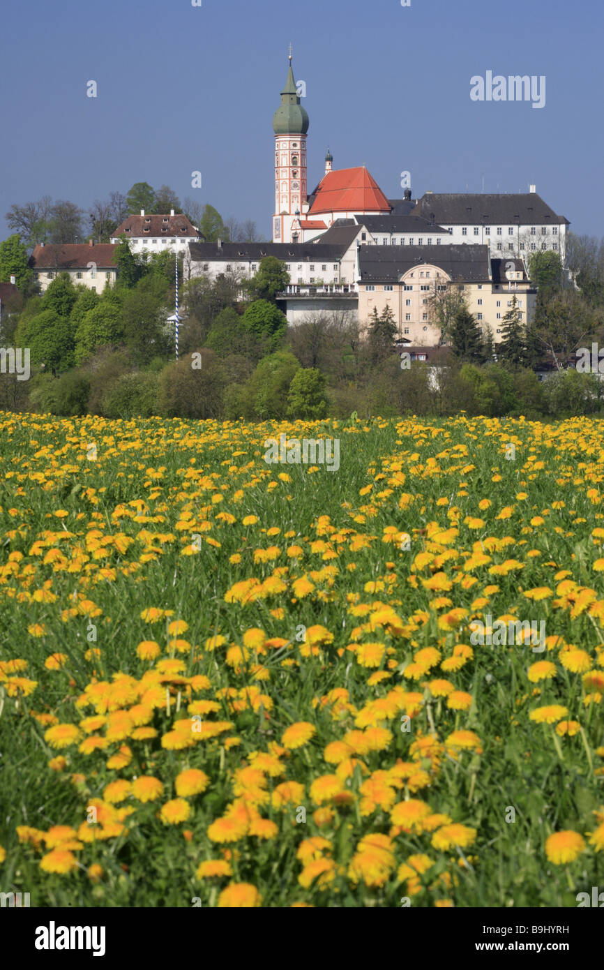 Germany Upper Bavaria cloister Andechs flower meadow spring Andechs ...