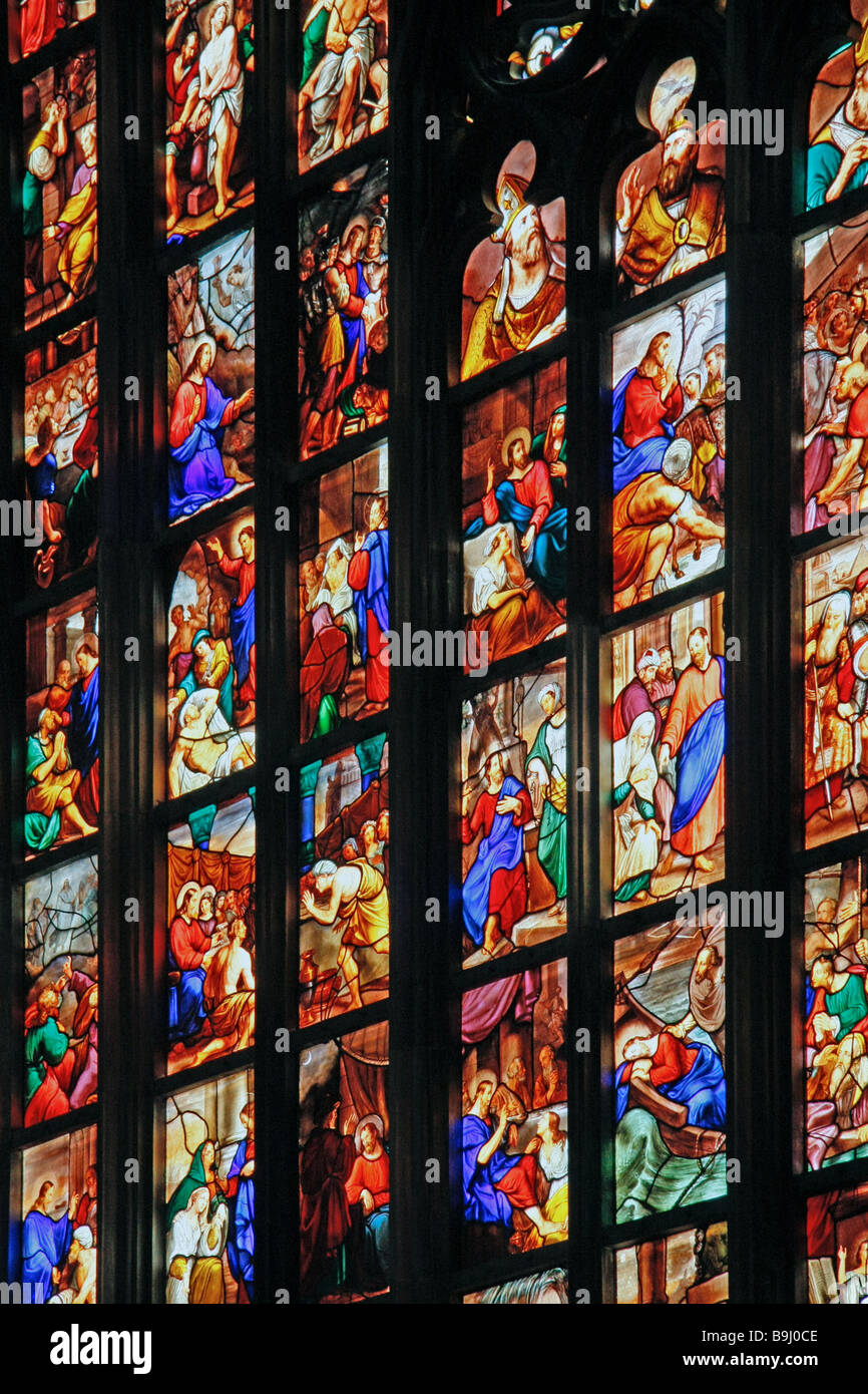 Close-up detail of a stained glass window in the Duomo Milan Stock ...