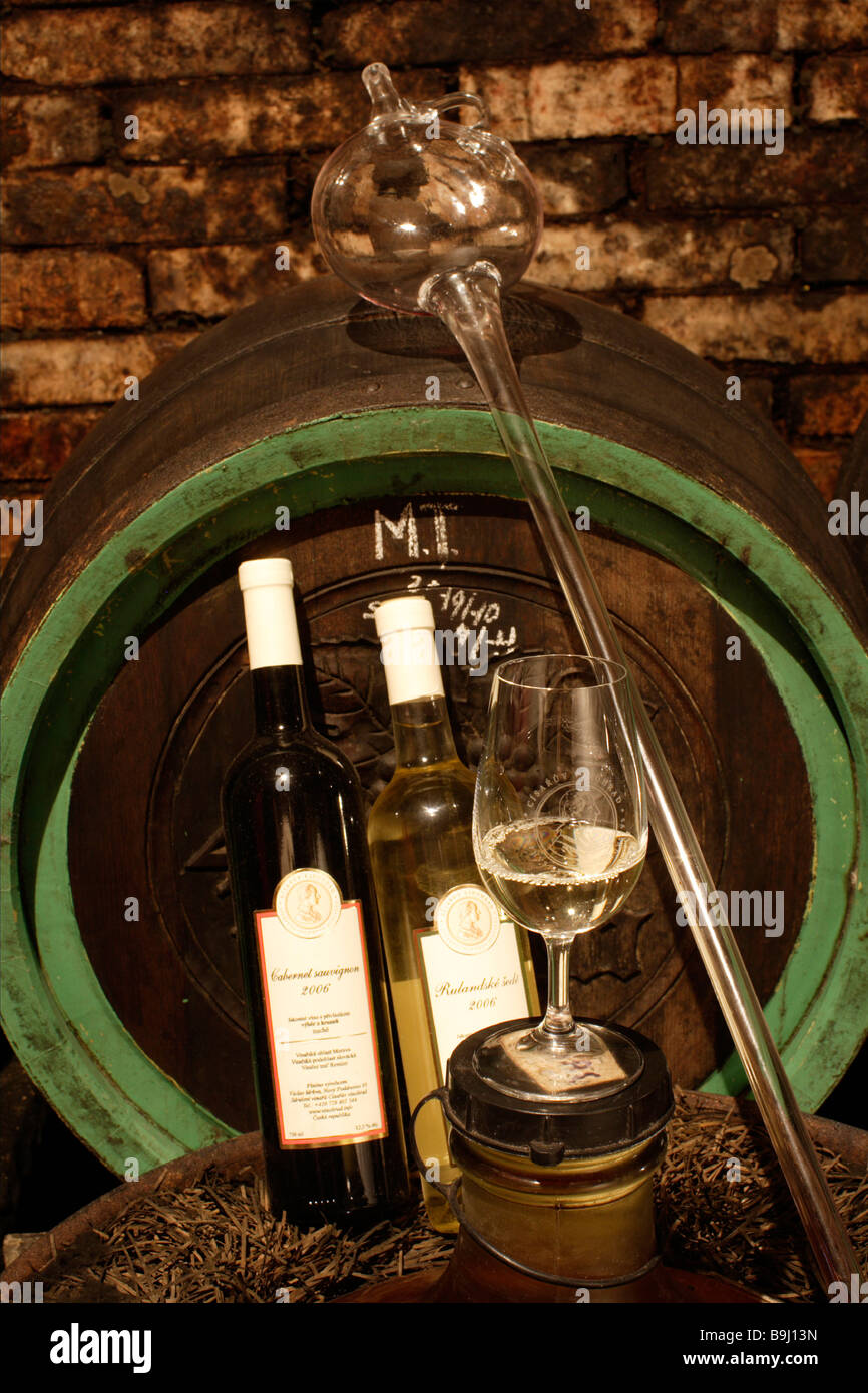 Wine bottles, wine glass, wine barrel Stock Photo - Alamy