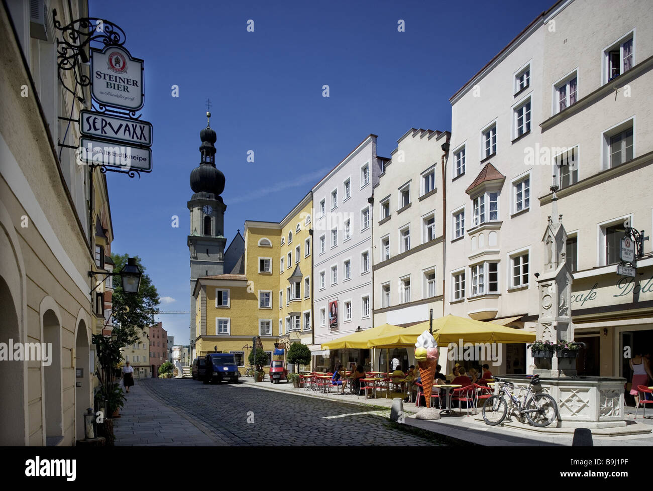 Germany Bavaria Chiemgau Trostberg old town pavement cafés Southern ...