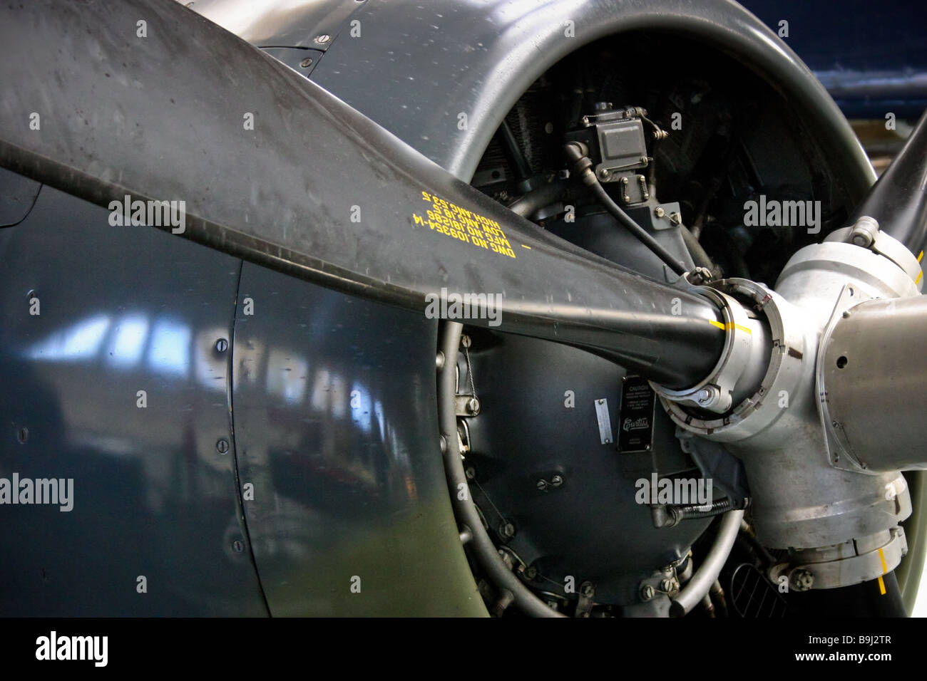 Close-up of aeoroplane engine and propellors at the Imperial War Museum ...