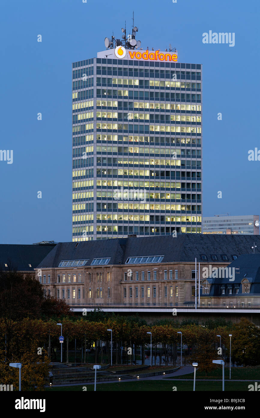 Former multistory building of Mannesmann, now Vodafone, dusk ...