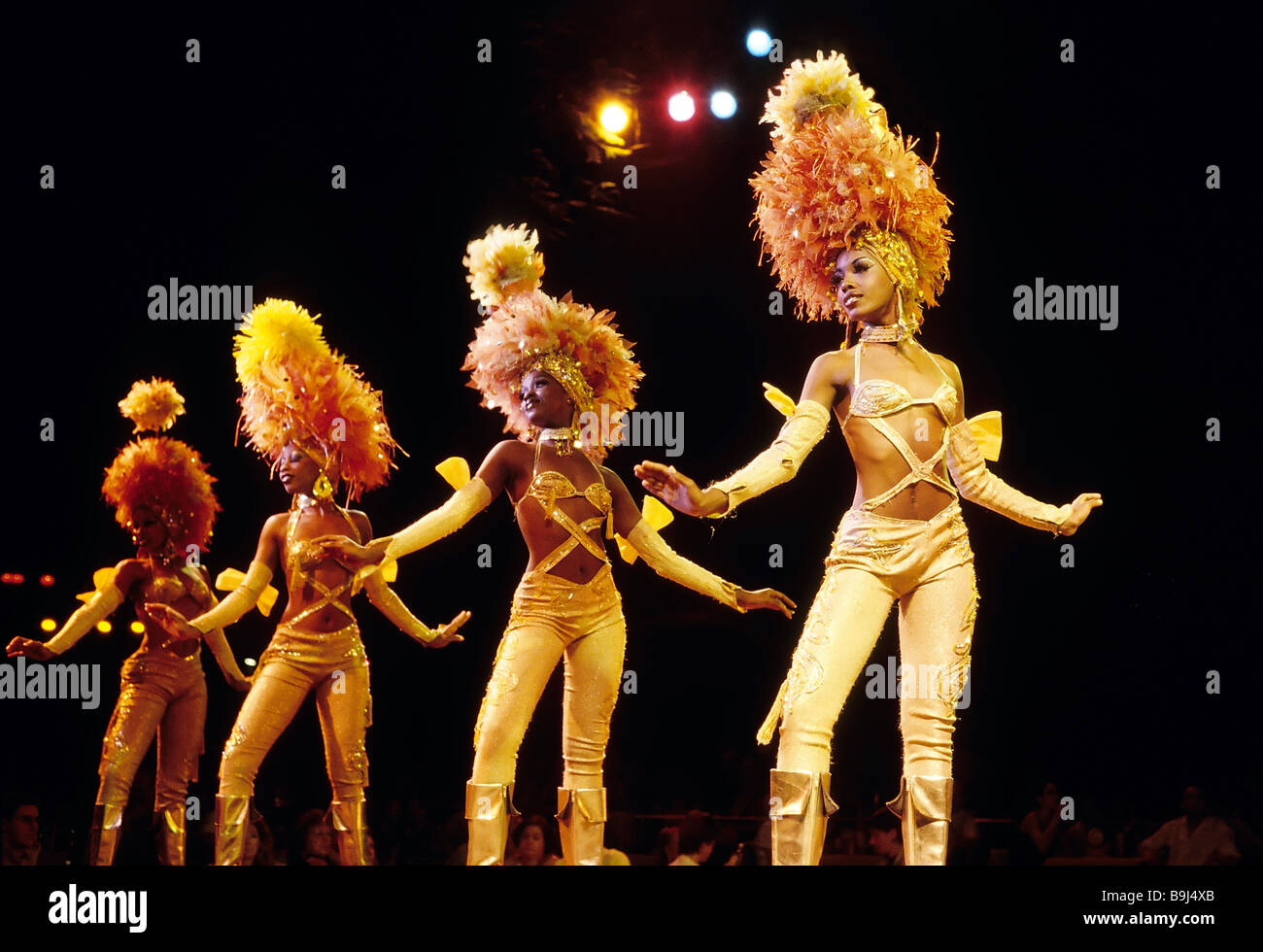 Cuban dance show, coloured dancers wearing gold costumes, famous ...