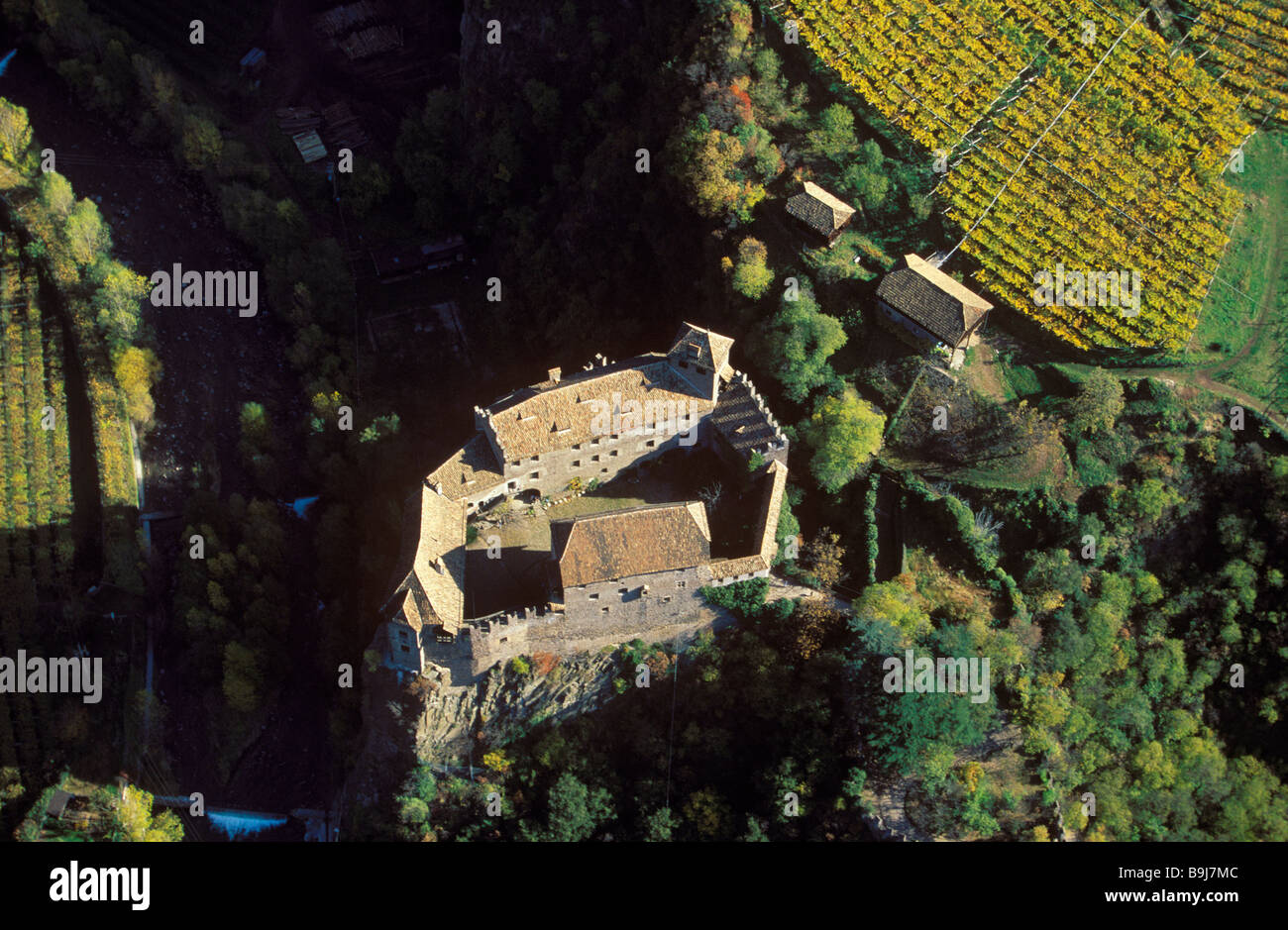 Aerial picture, Runkelstein Castle in Sarntal, Sarntal Alps, Bolzano ...