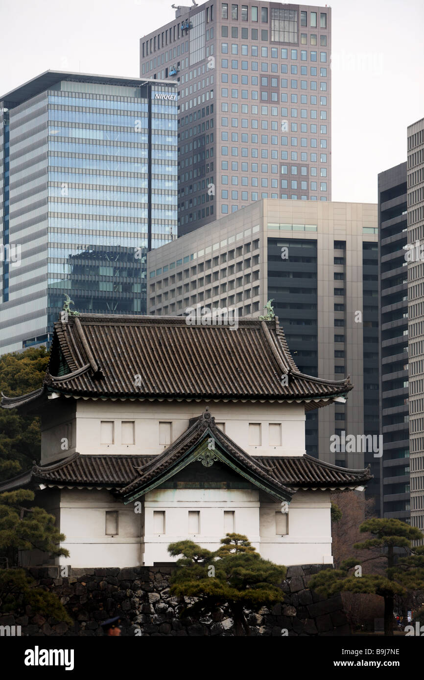 The contrasting Imperial Place with modern buildings, Tokyo, Japan ...