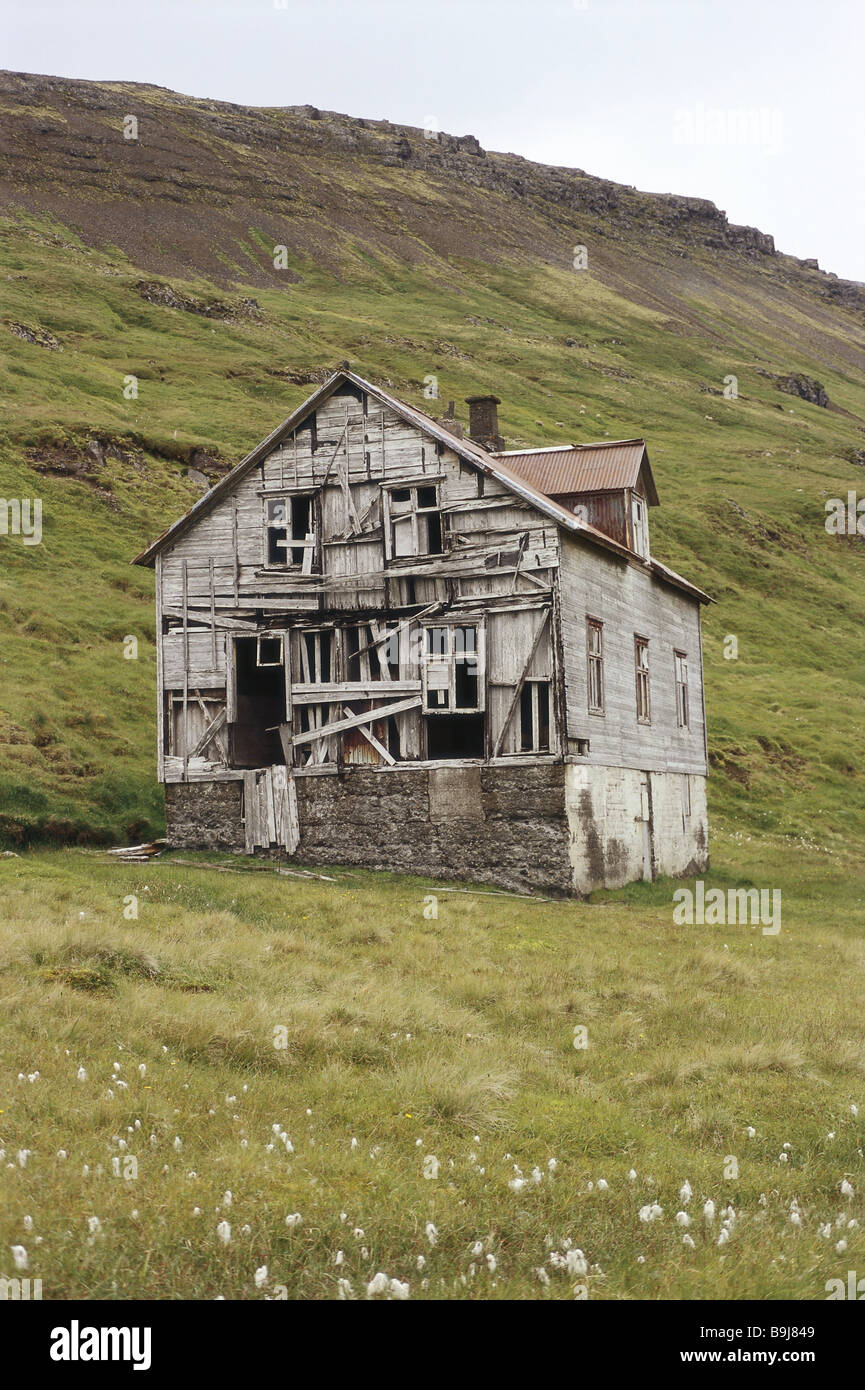 Iceland west-fjords Strandir-coast mountain house ruin landscape ...