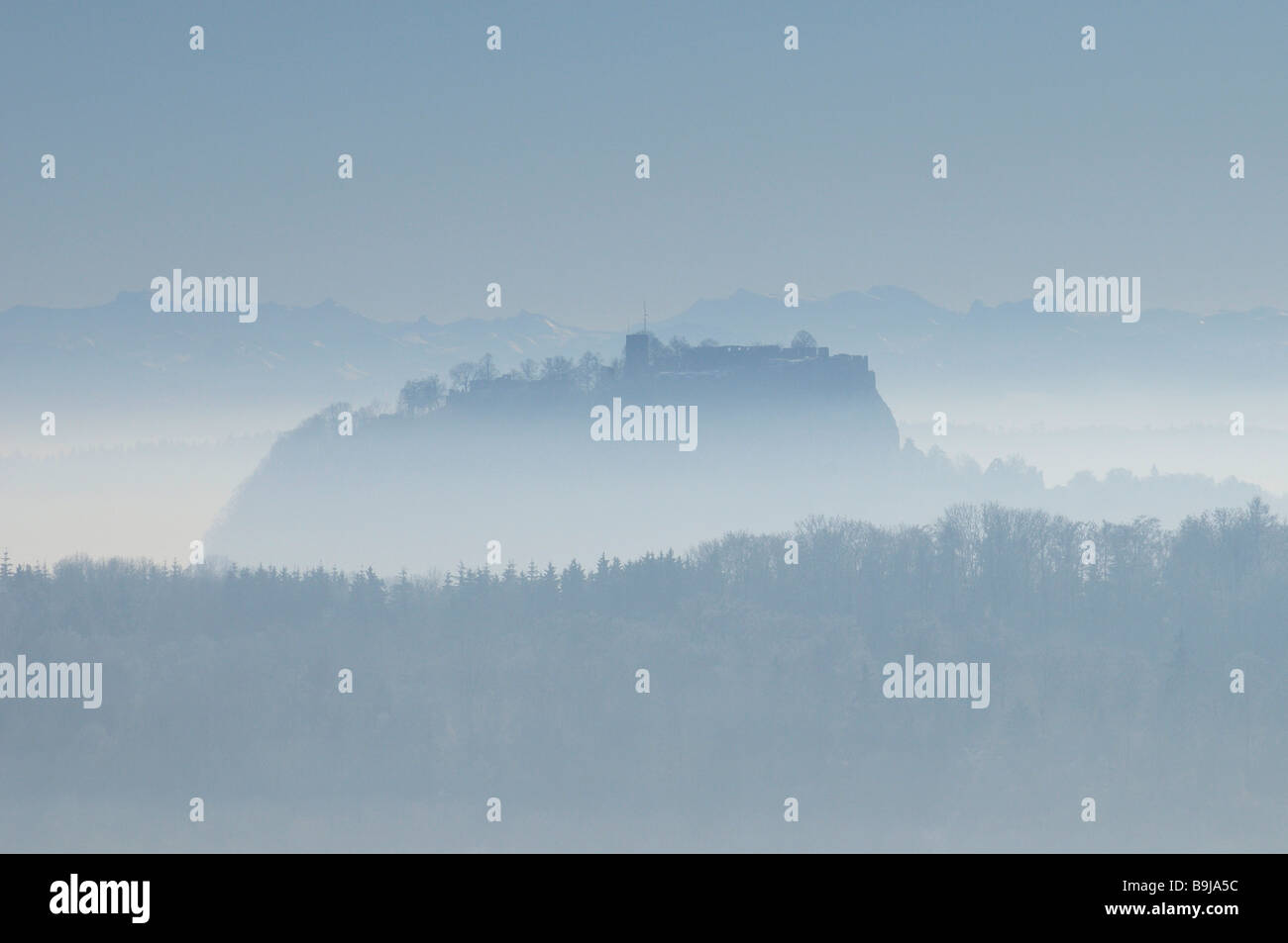 Hohentwiel, volcano in the Hegau landscape, backlight, Konstanz ...