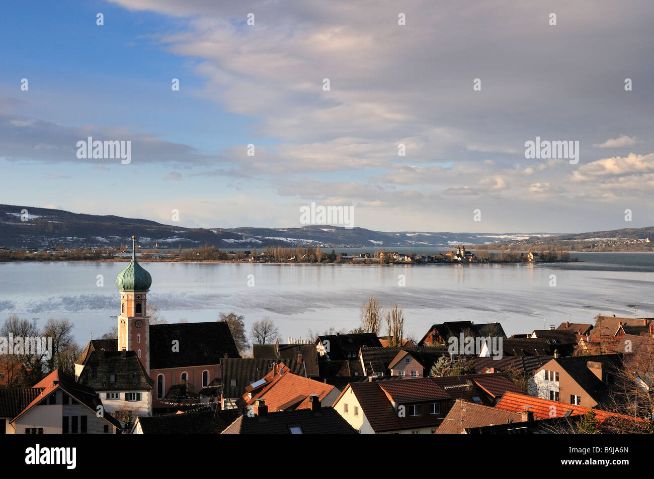 View of Allensbach across Lake Constance to Reichenau Island, district ...