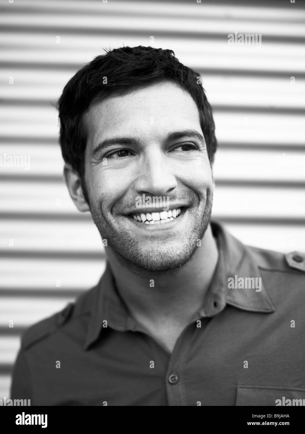 S/w smile man attractively portrait Stock Photo - Alamy