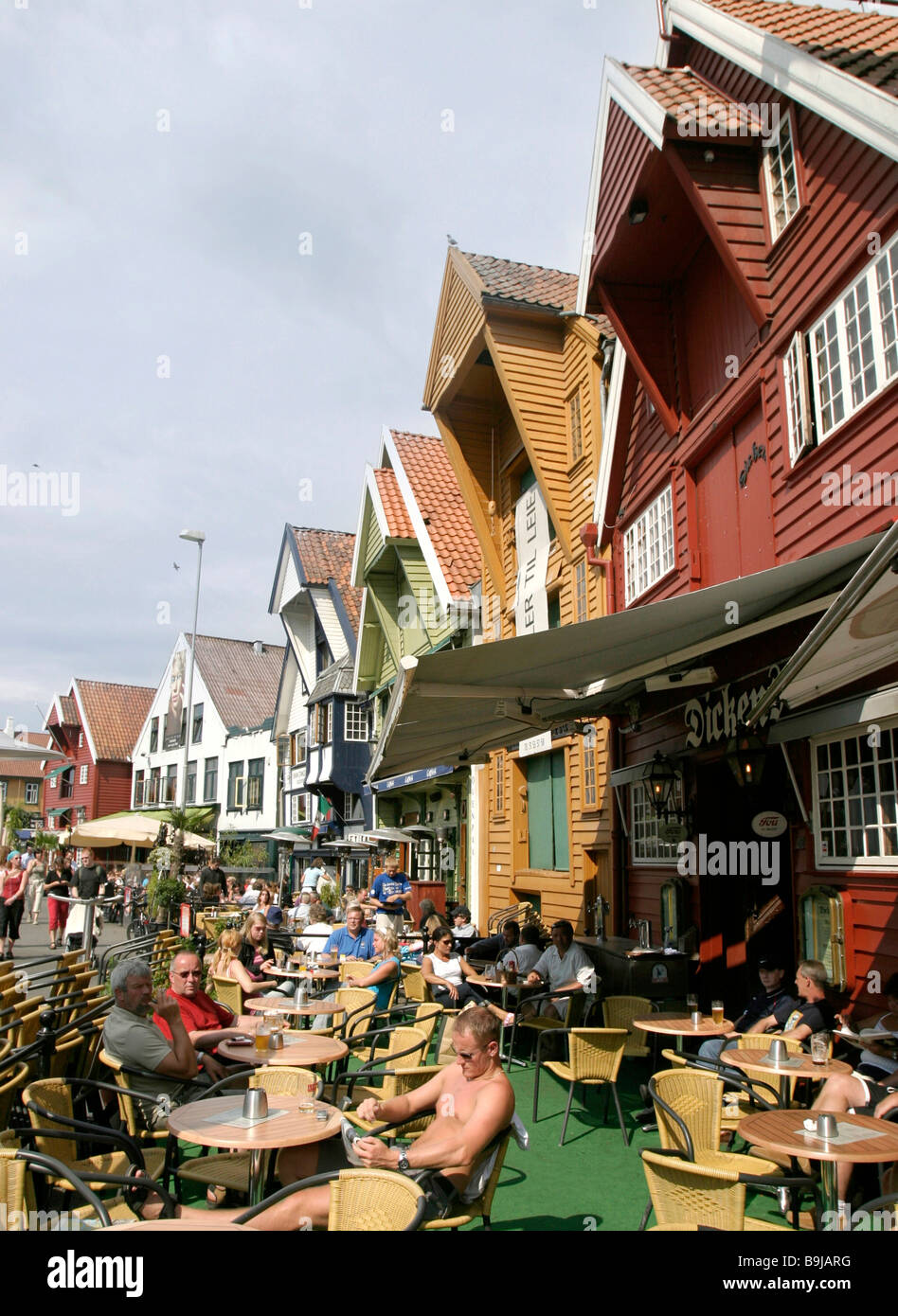 Restaurants at the harbour of Stavanger with its traditional timber ...