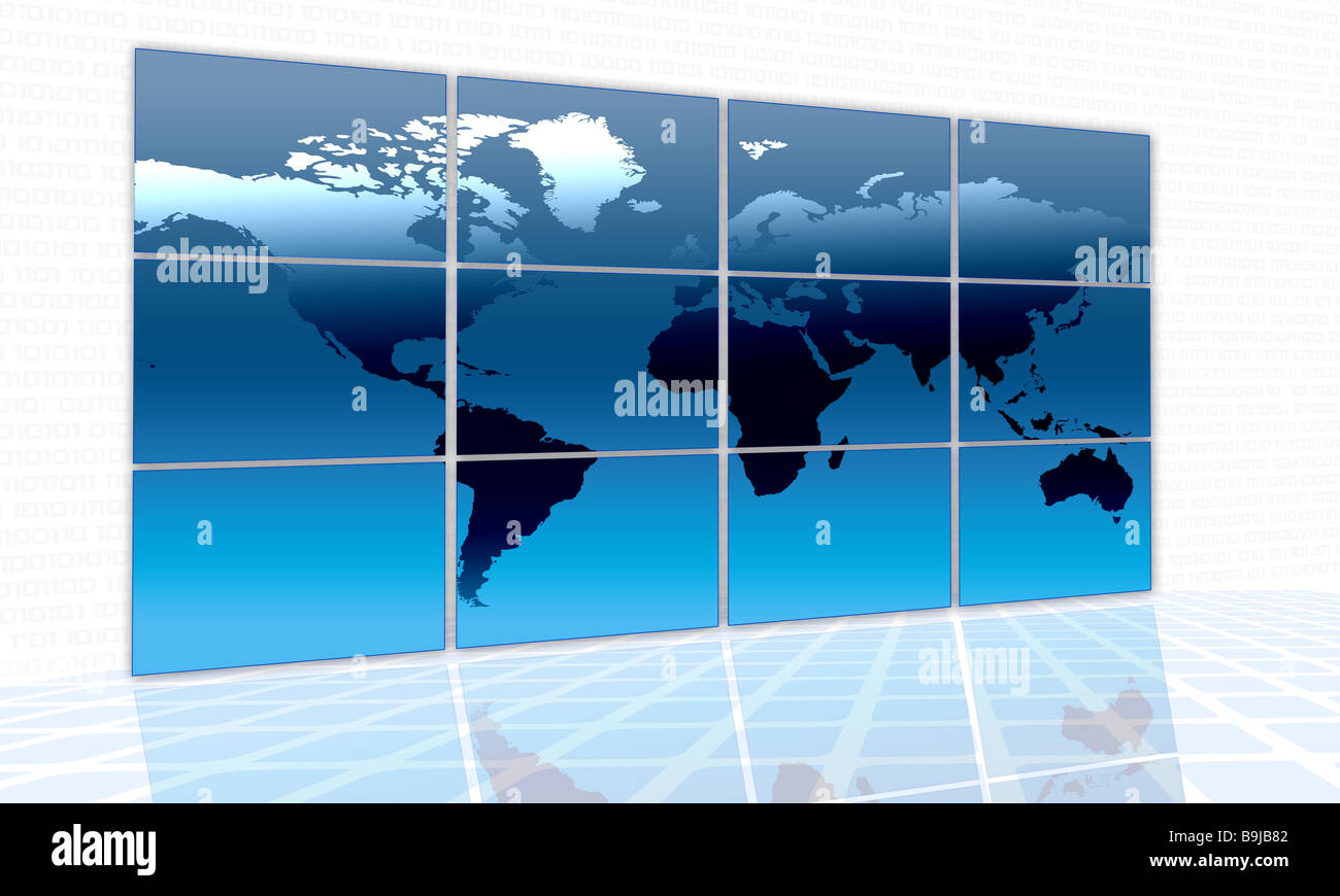 World map on a big screen Stock Photo - Alamy