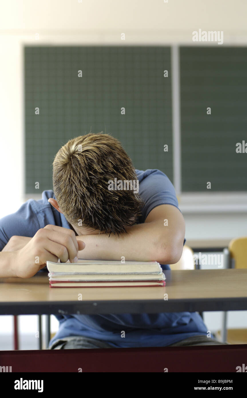 teenagers boy school-bank wearily inattentive Stock Photo - Alamy