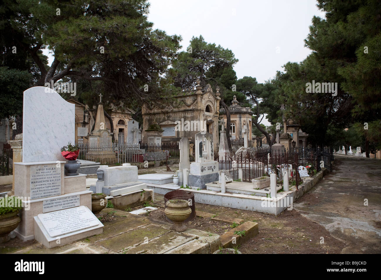 Typical cemetery with decorated gravestones in Valletta, Malta, Europe ...
