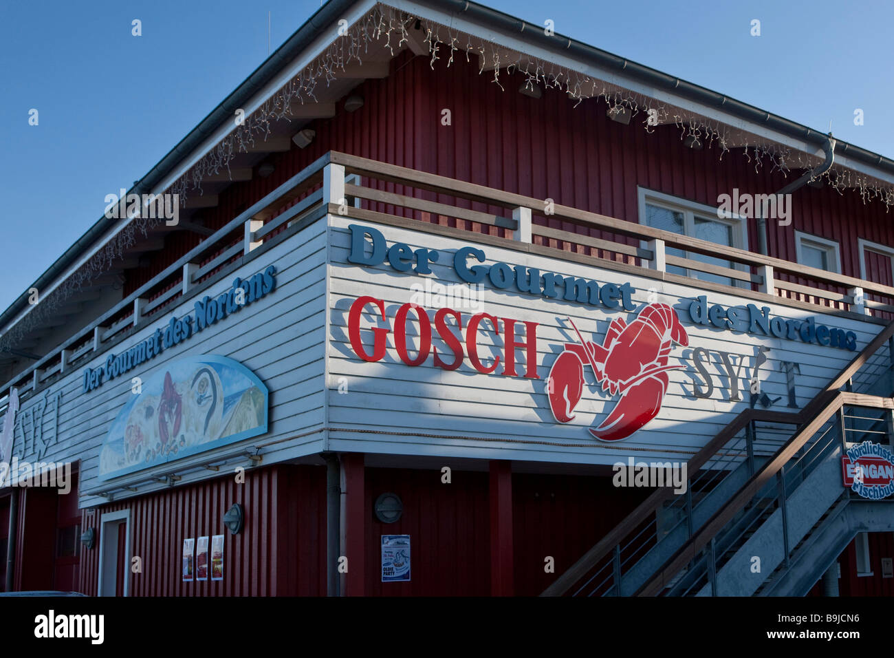 Gosh fish restaurant in List, tourists sitting in the sun, Sylt, North ...