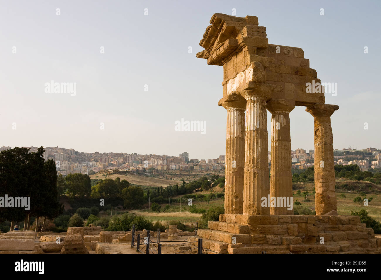 Picturesque Ruin and the City. Temple of Castor and Pollux (Dioscuri) a ...