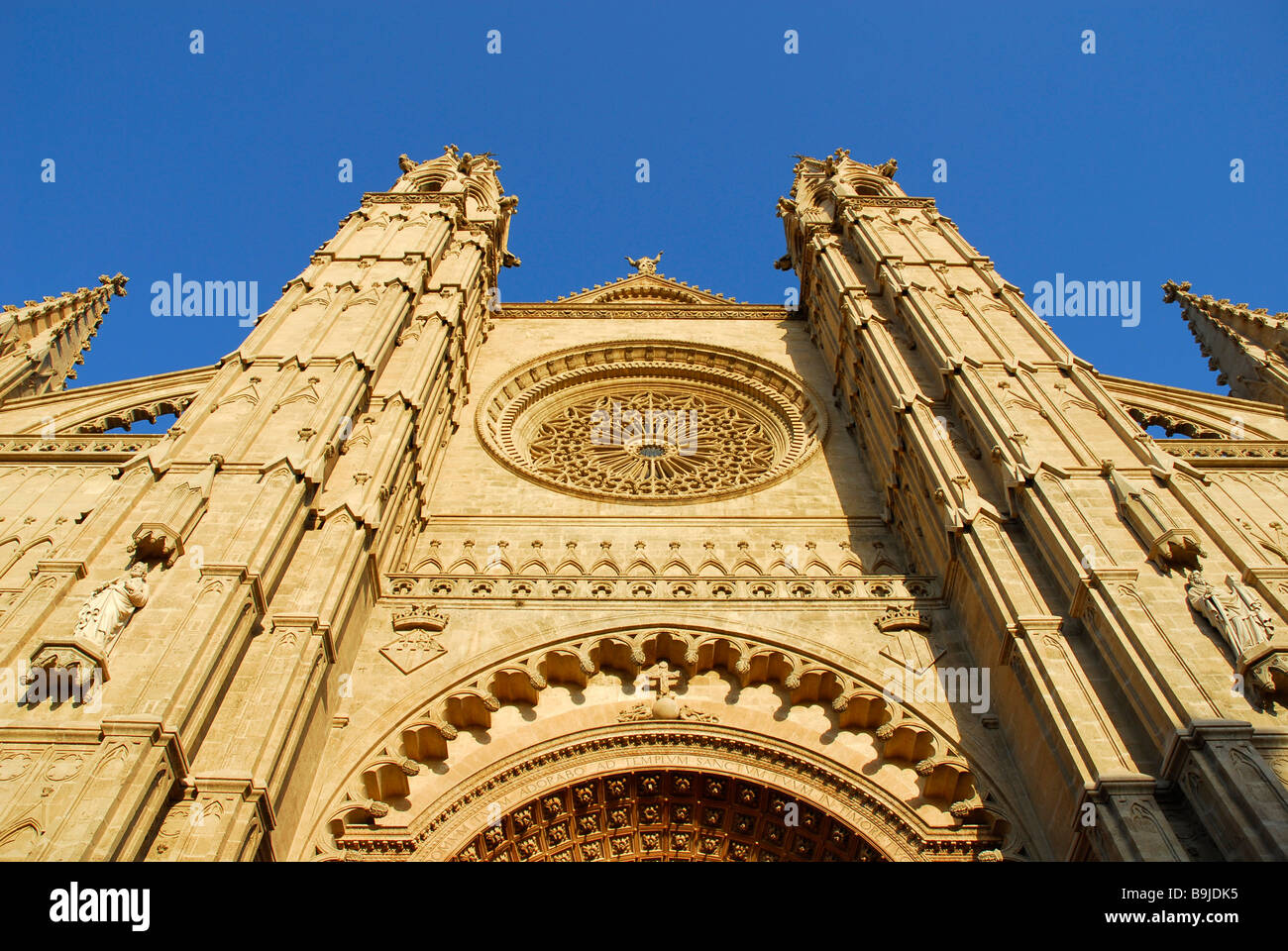 Predominantly Gothic west facade of the La Seu Cathedral, historic city ...