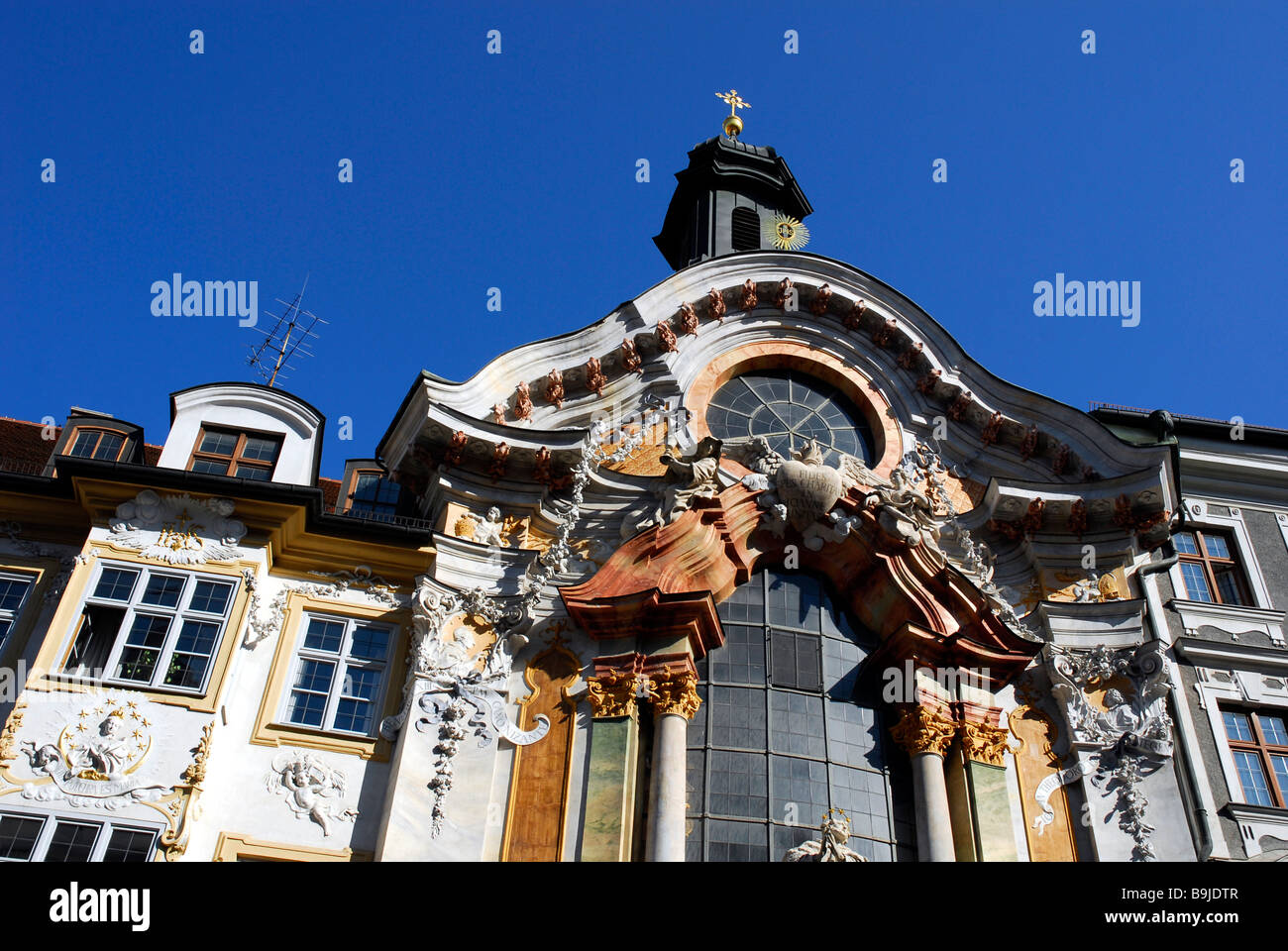 Rococo facade of the Asamkirche Church, St John of Nepomuk, detail ...