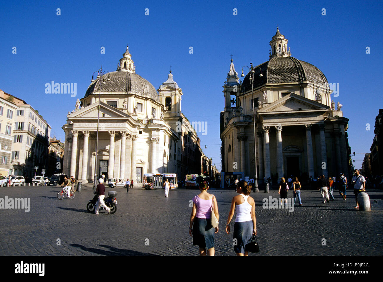 Piazza del Popolo, classicist square with the Baroque twin churches ...