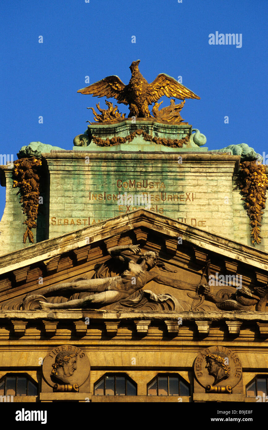 Eagle sculpture on the roof, facade decoration, Baroque house on the ...