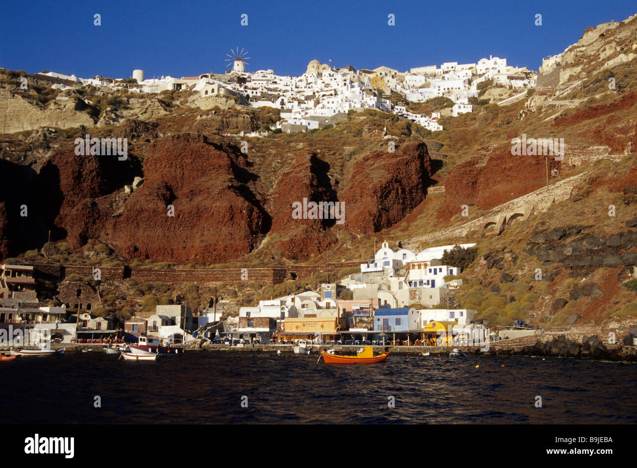 The second harbour of Oia at the crater rib of the volcano, Ammoudi Bay ...