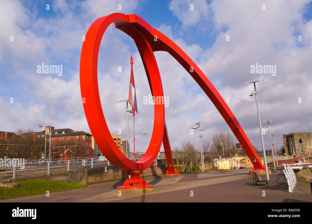 Monumental red steel sculpture The Wave by artist Peter Fink on the ...